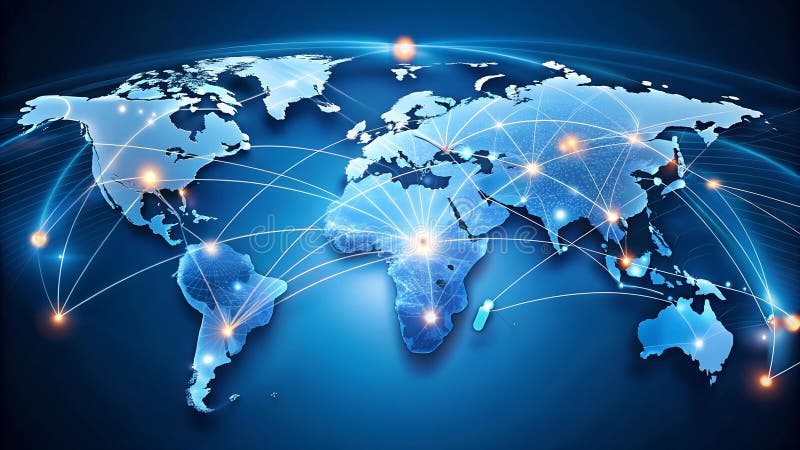 Global Network Of Interconnected Data Points Ai Generated Stock
