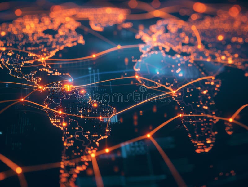 A Global Network of Interconnected Orange Lines on a Dark Background ...