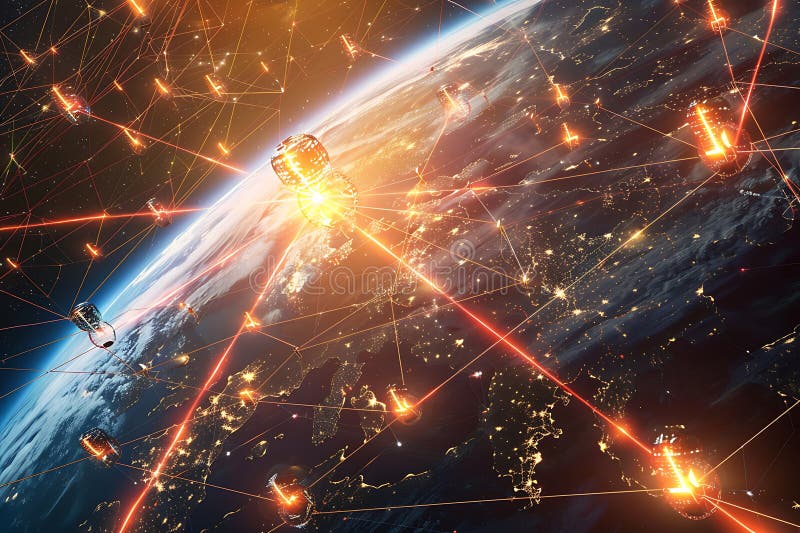 Global Network of Interconnected Satellites Orbiting Earth Stock ...