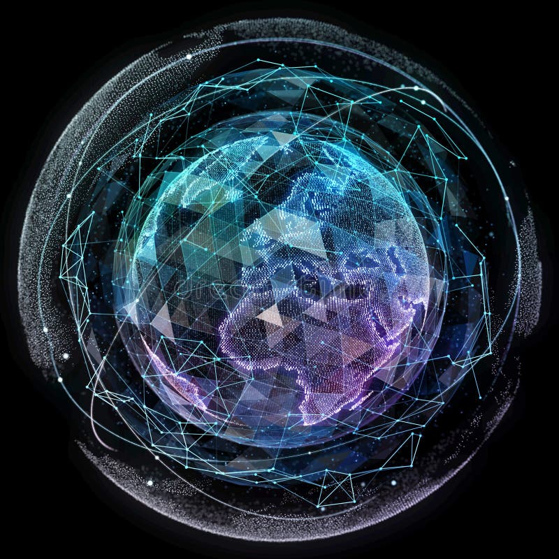 Global Network Internet Technologies. Digital World Map Stock ...