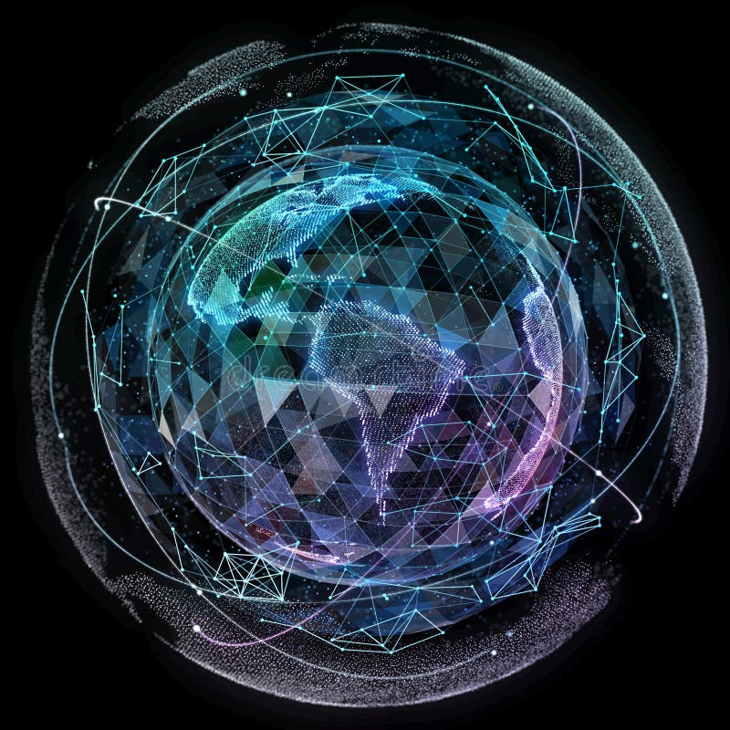 Global Network Internet Technologies. Digital World Map Stock ...