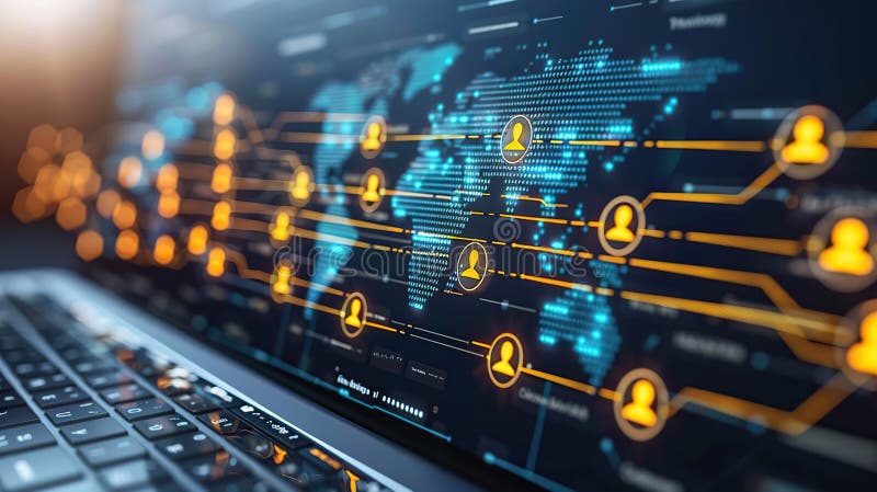 Global Network on Laptop Screen Stock Illustration - Illustration of ...