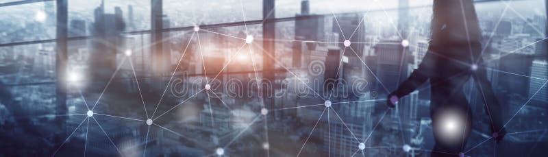 Global Network Link Connection. Silhouettes People on Modern City ...