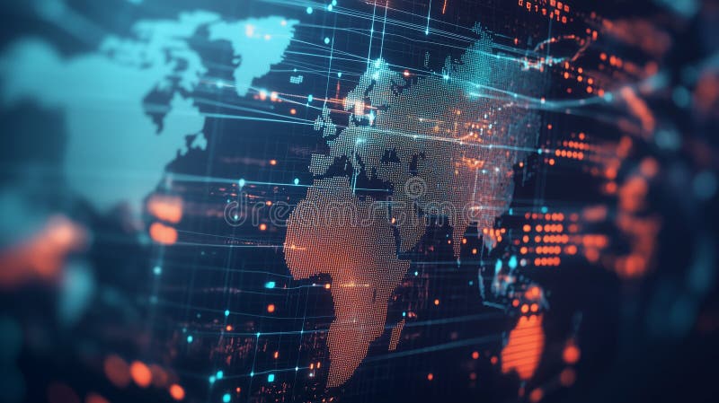 Global Network Map with Bright Connections Highlighting Countries and ...