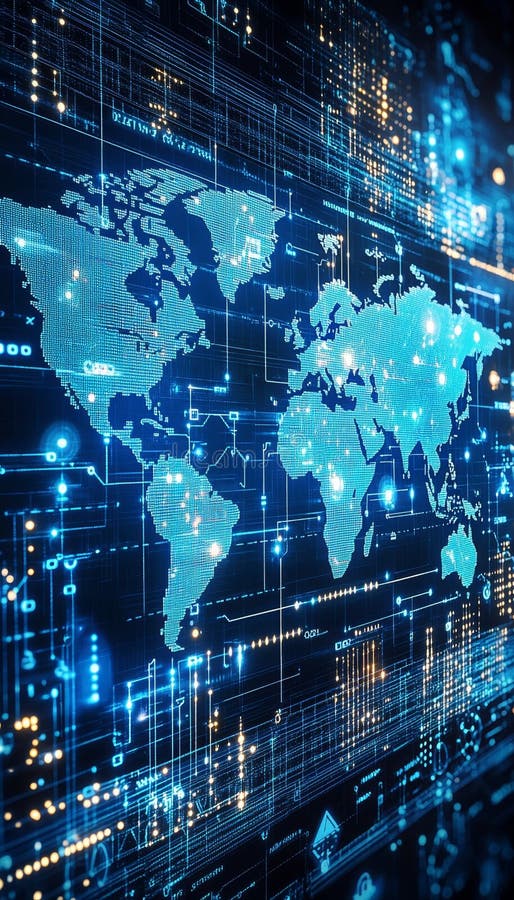 Global Network Map, Connections and Lights, Technology Background ...