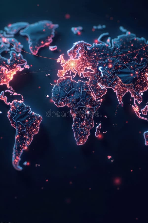 Global Network Map, Glowing Lines Connect Vibrant Cities , Data ...