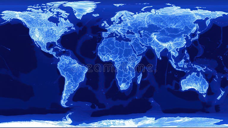 Global Network Map, Glowing Lines, Dark Blue Ocean, Data Visualization ...