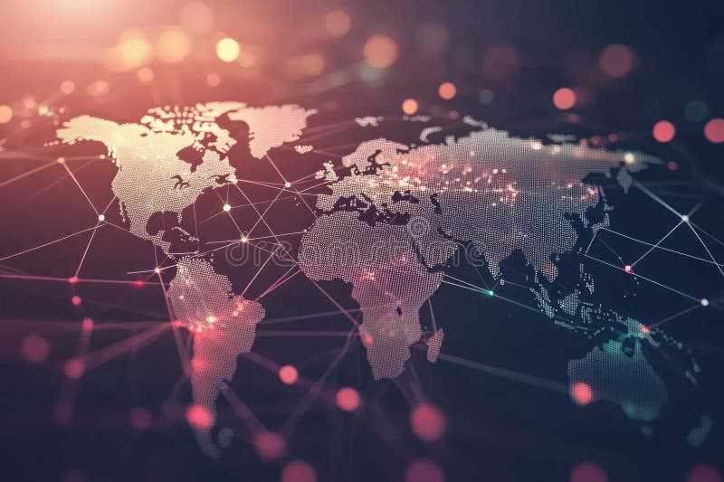Global Network Map with Glowing Red and Blue Connections. Technology ...