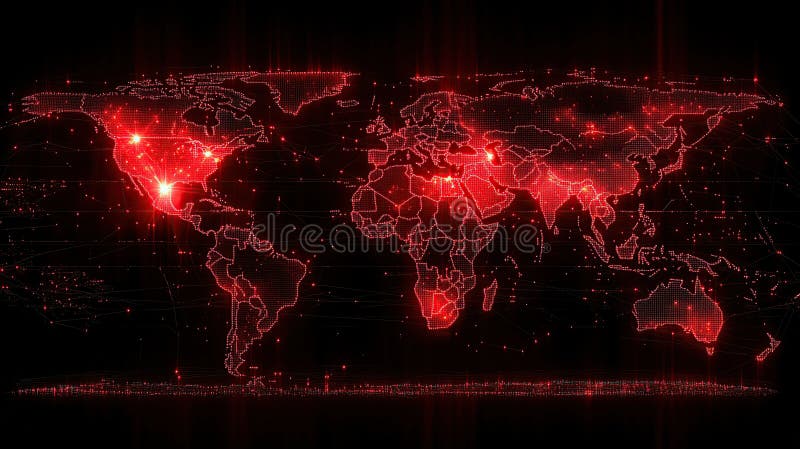 Global Network Map, Glowing Red Outlines, High-tech Illustration Stock ...