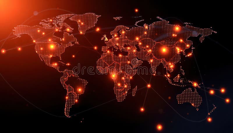 Global Network Map Illustration. World Map with Glowing Connections ...