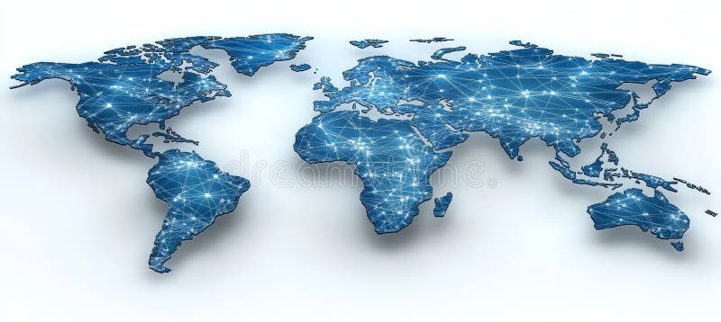 Global Network Map with Interconnected Nodes Across the World, Blue ...