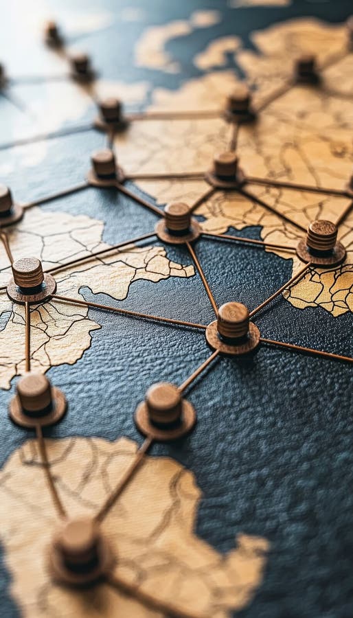 Global Network Map, Interconnected Nodes, Lines, and Data Flow ...