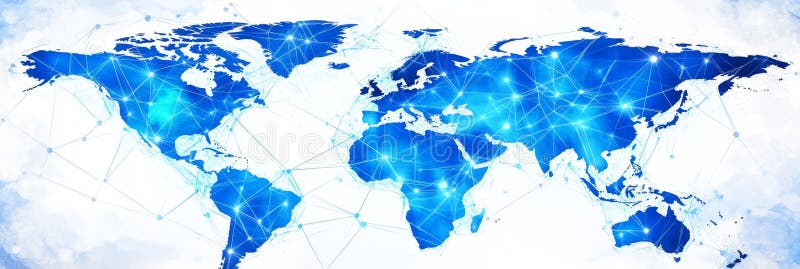 Global Network Map, Interconnected Nodes Representing International ...