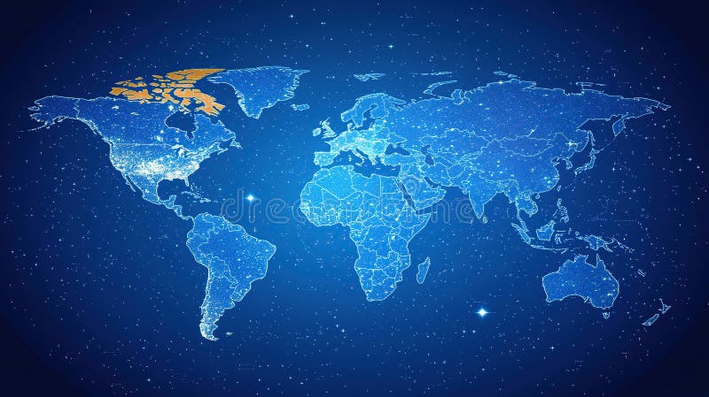 Global Network Map with Night Sky Background Stock Illustration ...