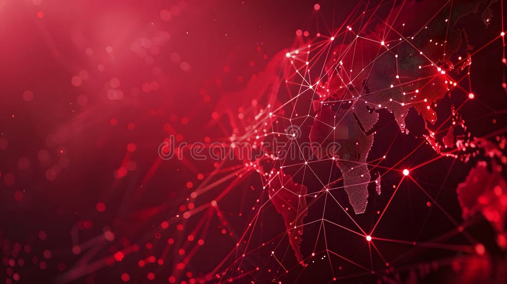 Global Network Map Red Digital Background Stock Illustration ...