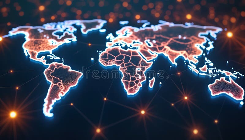 Global Network Map Shows Interconnected Countries. Digital Tech ...