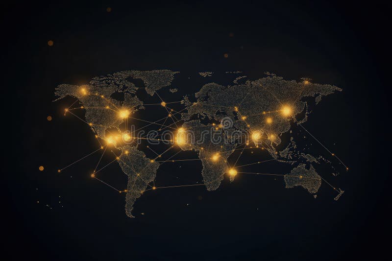 Global Network Map Visualization. Bright Glowing Digital Graphic Shows ...
