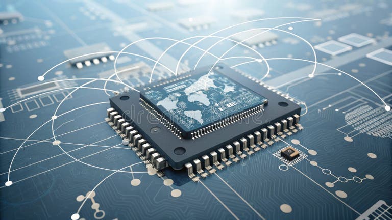 Global Network Microchip 3D Render, Connectivity, Technology ...