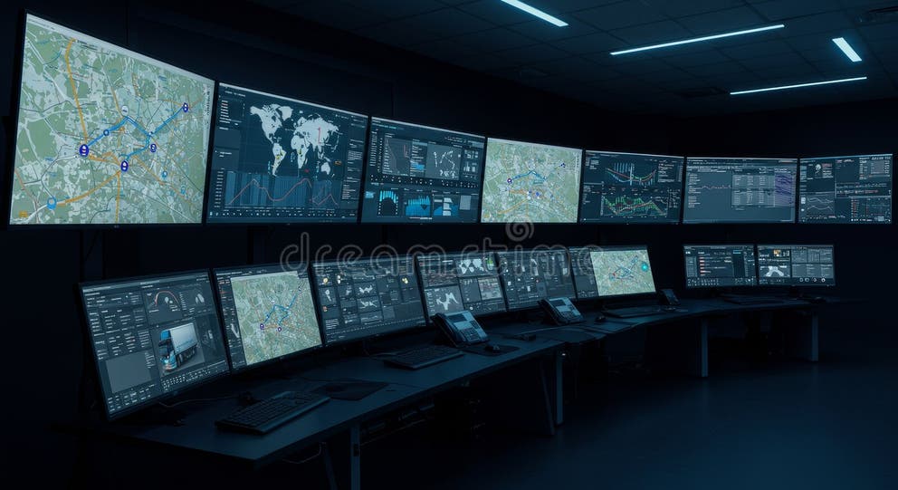 Global Network Monitoring Center a Modern Network Operations Center with Multiple Large Screens ...