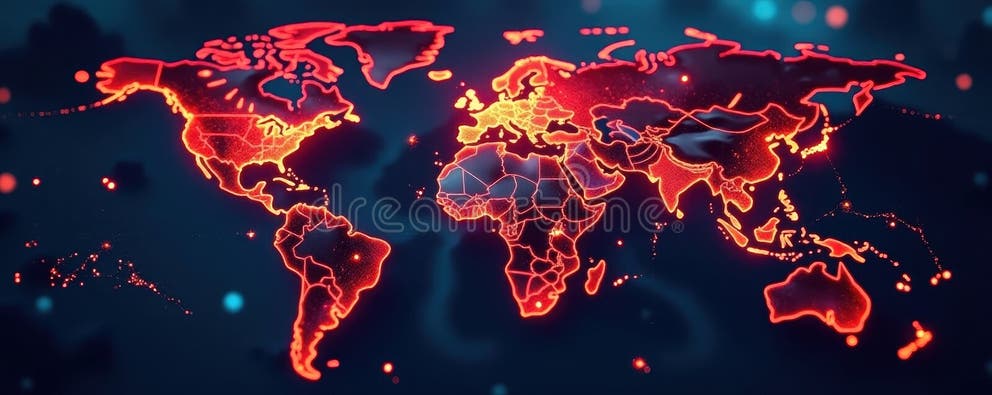 Global Network, Nodes and Lines Connecting Continents, Digital ...