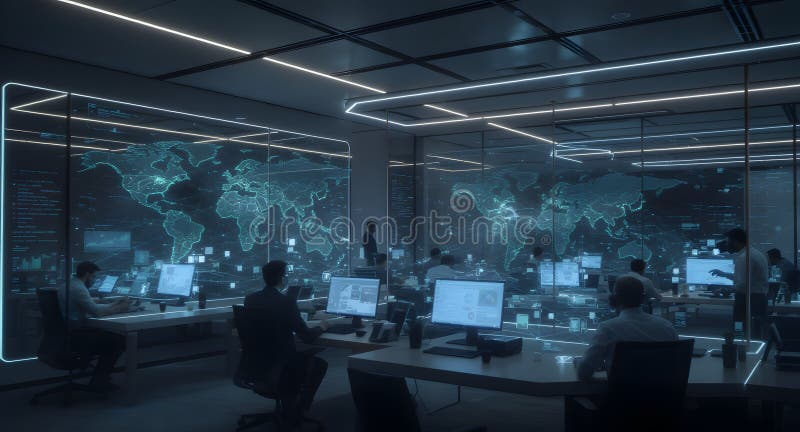 Global Network Operations Center Stock Illustration - Illustration of ...