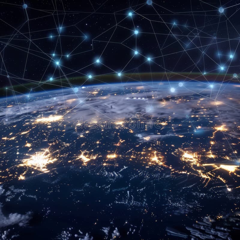 Global Network Over Earth at Night Stock Photo - Image of nocturnal ...