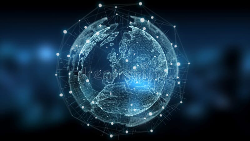 Global Network Blue Background 3D Rendering Stock Illustration ...