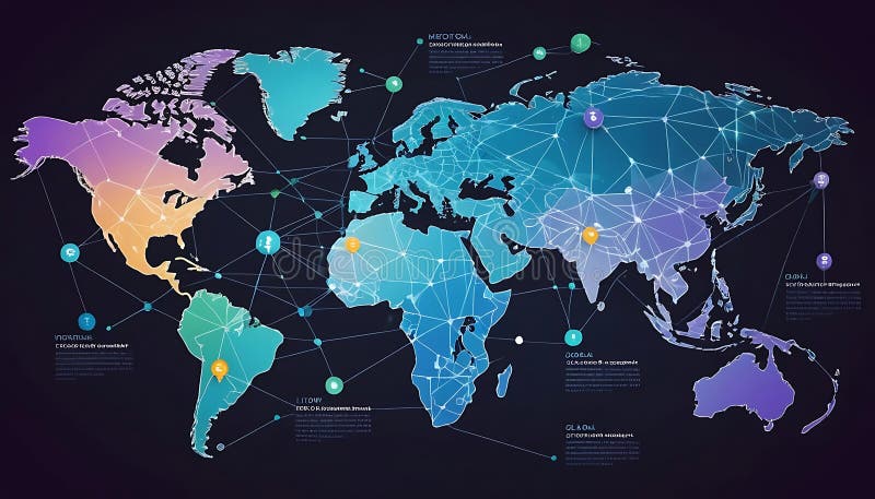 Global Network: a Polygonal World Map with Vibrant Connections Stock ...