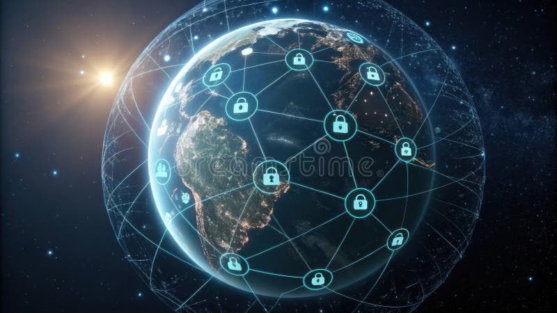 Global Network of Privacy Illustrating a Digital Globe Protected by ...