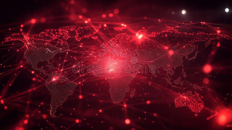 Global Network Red Abstract World Map Technology Background Stock ...