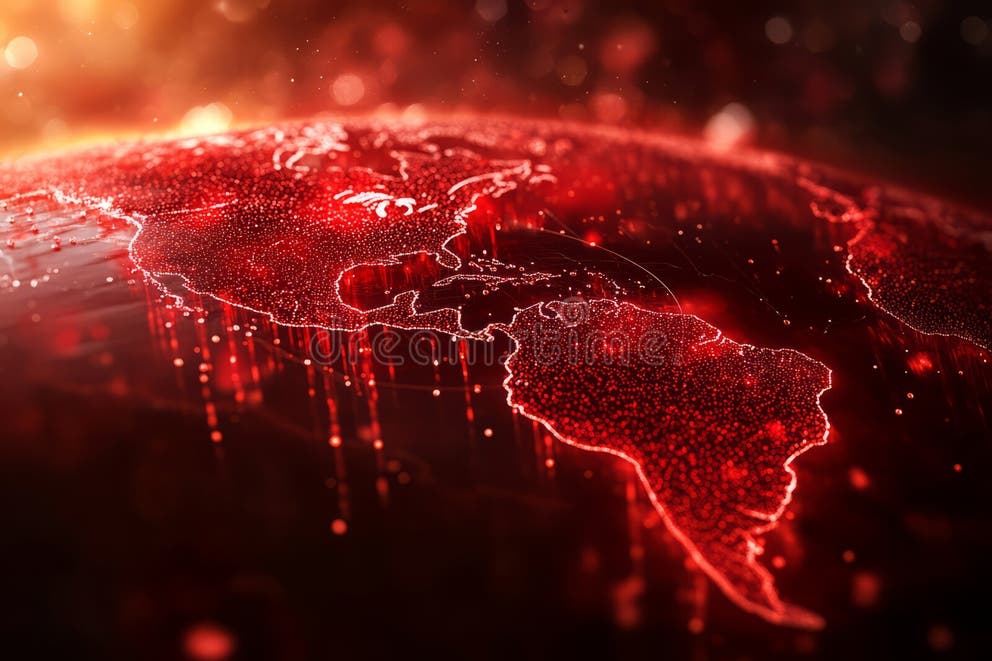 Global Network, Red Digital World Map Stock Illustration - Illustration ...