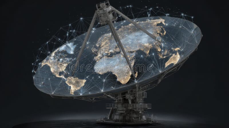 Global Network Satellite Dish Earth Stock Illustration - Illustration ...