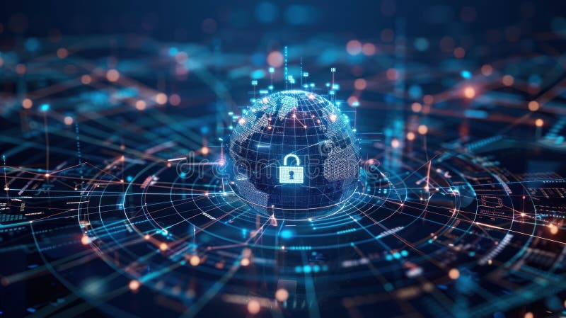 Global Network Security Concept with a Digital Globe, Padlock, and ...