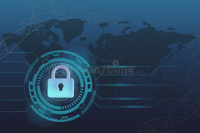 Global Network Security Illustration with World Map Stock Illustration ...