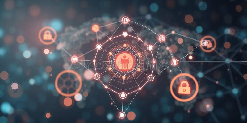 Global Network Security with Red Icons Stock Illustration ...