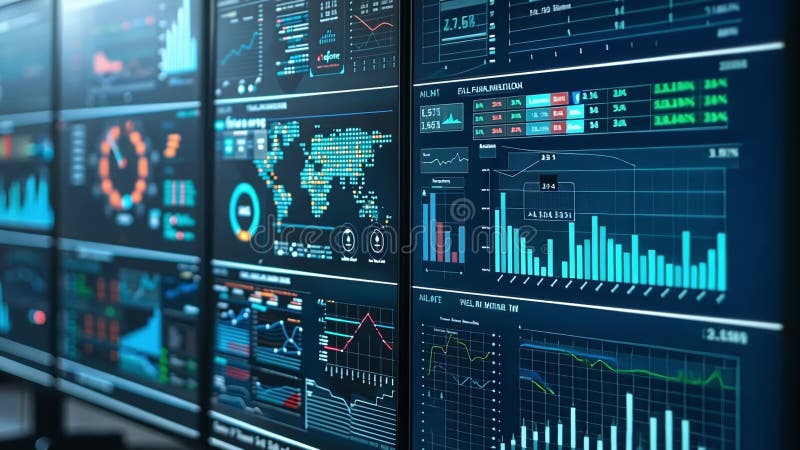 Global Network Security System Monitoring Showing World Map Displaying ...