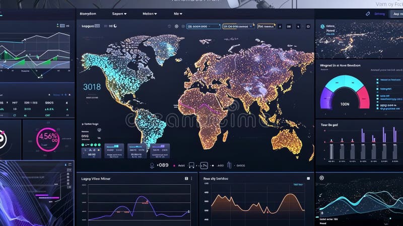 Global Network Connecting World Map with Futuristic Data Analysis Stock Footage - Video of flow ...