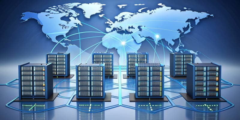Global Network Servers with World Map and Connections Stock ...
