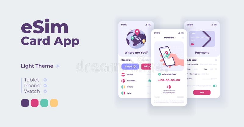 Esim Card App Screen Vector Adaptive Design Template Stock Vector ...