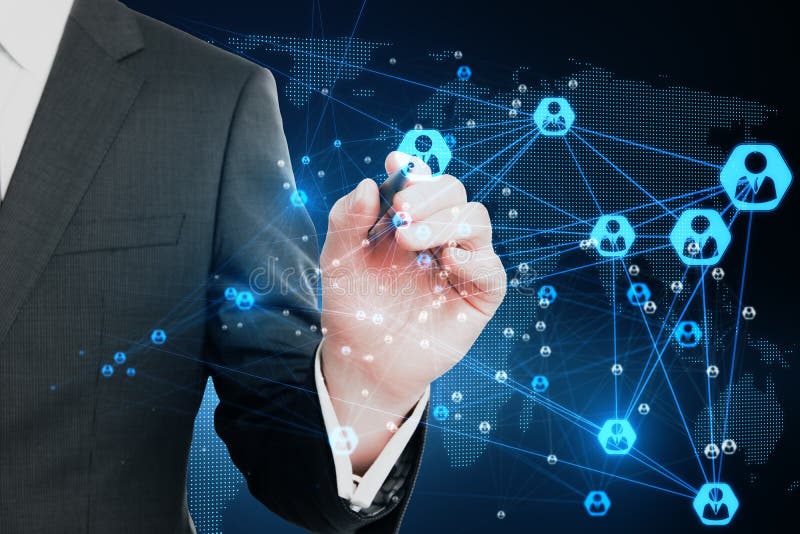 Global Network and Social Communication Concept with Man Hand Using ...