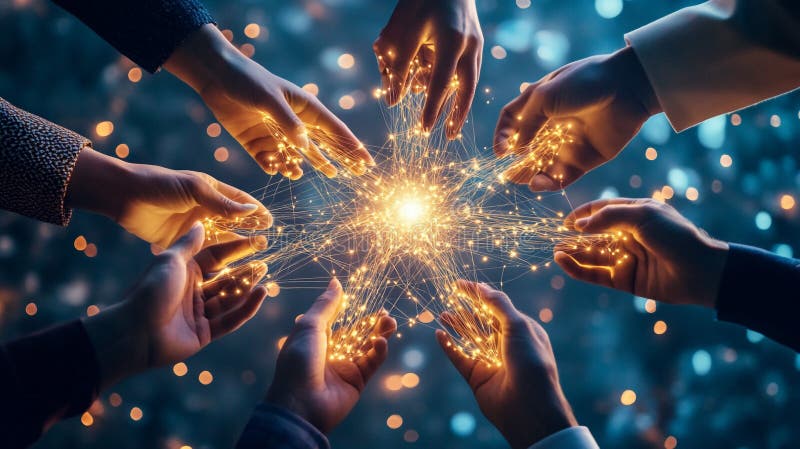 Global Network Teamwork Collaboration Connection Hands Light Synergy ...