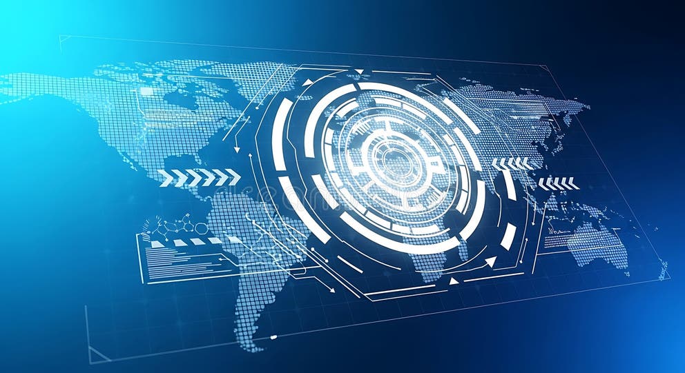 Global Network Technology: Futuristic HUD World Map Interface Stock ...
