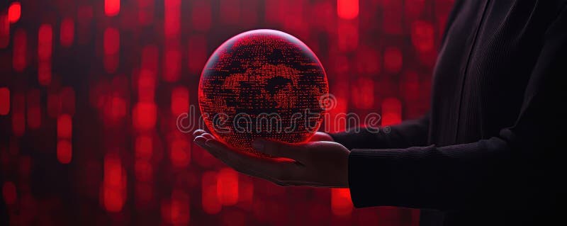 Global Network Technology Hands Holding Red Digital Earth Globe Stock ...