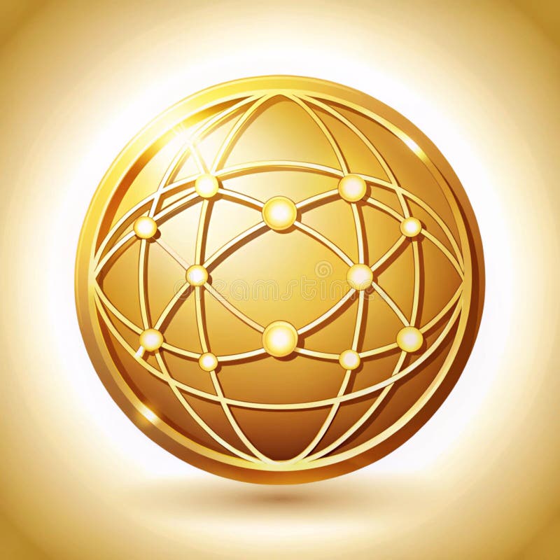 Global Network Technology Icon in Gold on Gradient Background Stock Illustration - Illustration ...