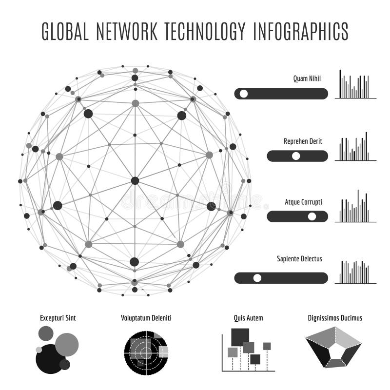 Global Network Technology Infographics With Sphere Stock Vector ...
