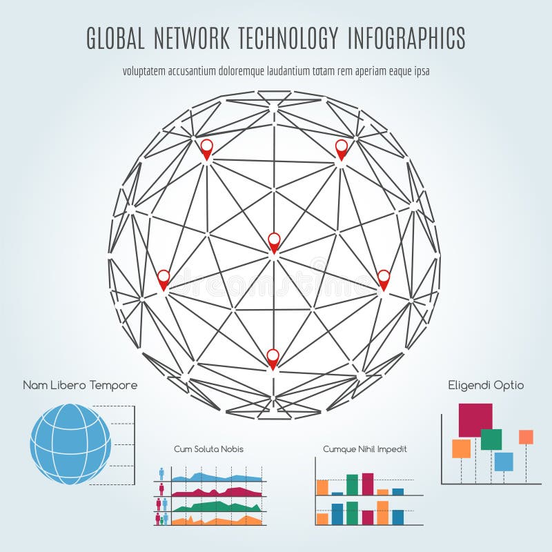 Global Network Technology Infographics with Sphere Stock Vector ...