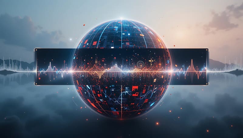 Global Network Technology Sphere with Data Stream Visualization Concept ...