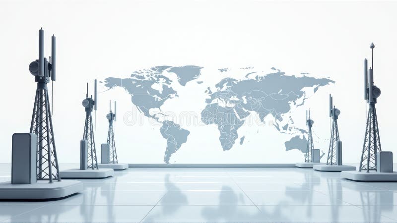 Global Network Telecommunication Towers and World Map Stock ...