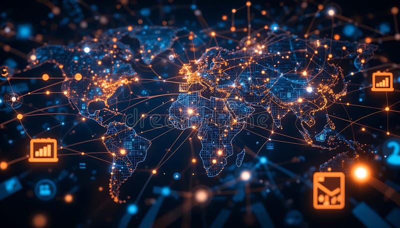 Global Network: a Vibrant, Interconnected World Map Stock Illustration ...