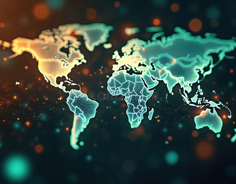 Global Network Visualization Featuring World Map with Radiant Data ...